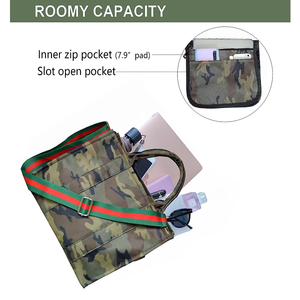 Dyalsa Tote Bags for Women, Canvas Handbag Tote Purse Crossbody Bags with Zip Casual Shoulder Bags for Work and Travel AL-002Camo