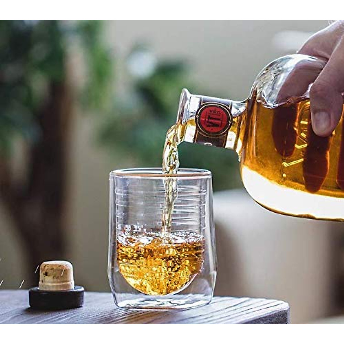 Aged & Ore - The Duo Glass | Hand Blown Double Walled Whiskey Glass Gift Set with Free Silicone Ice Molds | Integrated Measuring Lines for the Perfect Cocktail | Durable Modern Tumbler | Set of 4