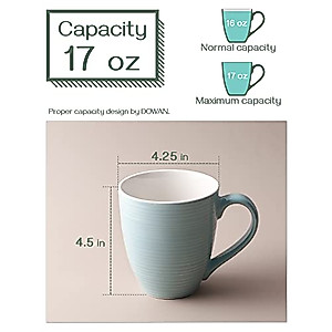 DOWAN Coffee Mugs, Coffee Mugs Set of 6, 17 Oz Ceramic Coffee Cups with Handle, Large Coffee Mug, Ceramic Mugs for Coffee Tea and Cocoa Turquoise