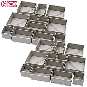 DIOMMELL Set of 24 Foldable Cloth Storage Box Closet Dresser Drawer Organizer Fabric Baskets Bins Containers Divider for Baby Clothes Underwear Bras Socks Lingerie Clothing,Grey 888