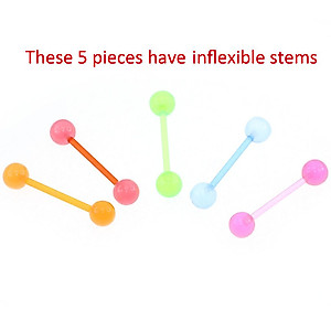 Oasis Plus 10pcs 14G Glow in The Dark Flexible Bioplast Tongue Ring Nipple Barbell 6mm Acrylic Balls