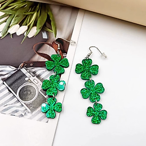 St Patrick's Day Earrings for Women,Irish Shamrock Dangle Earrings Green 4 Leaf Clover Hat Horseshoe Drop Earrings Good Luck St Patrick Jewelry