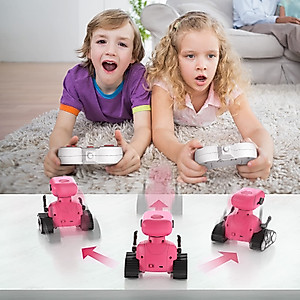ALLCELE Robot Toys, Rechargeable RC Robots for Kids Boys, Remote Control Toy with Music and LED Eyes, Gift for Children Age 3 Years and Up - Rose Red