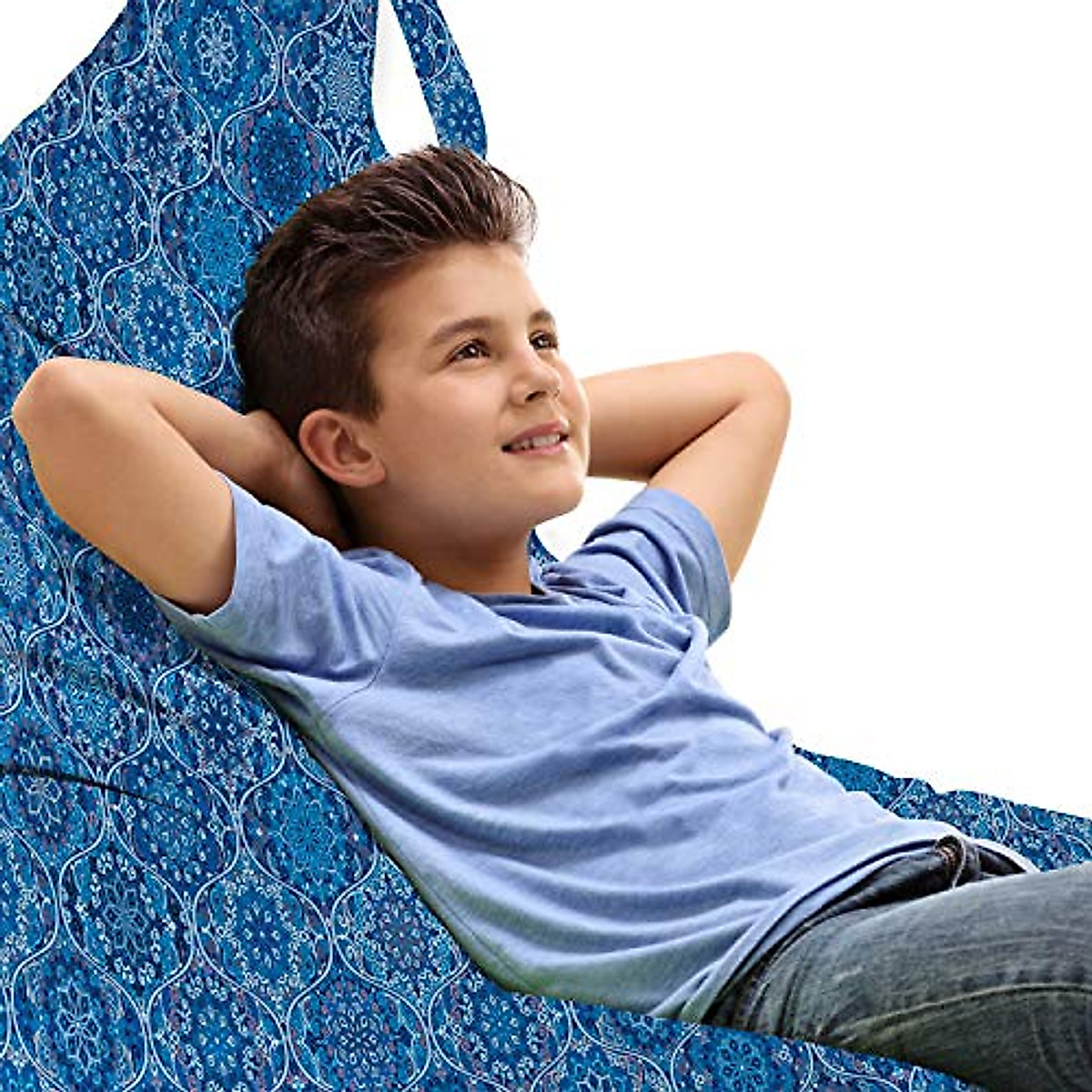 Ambesonne Mosaic Lounger Chair Bag, Traditional Flower Petals Scrolling Leaves Mandala Zen Ornamental Pattern, High Capacity Storage with Handle Container, Lounger Size, Violet Blue