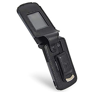 Case for Orbic Journey, Nakedcellphone [Black Vegan Leather] Form-Fit Cover with [Built-in Screen Protection] and [Metal Belt Clip] for Verizon Wireless Orbic Journey V/L Flip Phone ORB2200LBVZ