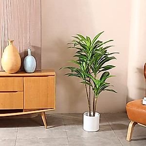 OAKRED Artificial Dracaena Tree, 4FT Tall Fake Plants Artificial Dracaena Plants for Indoor, Fake Trees for Office Home Living Room Floor Patio Greening Porch Decor, Set of 1