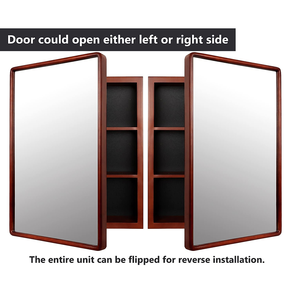 Medicine Cabinet Bathroom Mirror, 24''x16'' Farmhouse Wood Frame Bathroom Medicine Cabinet with Mirror, Vanity Mirrors Recess or Surface Mounted Installation (Brown)