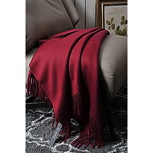 EP Mode 100% Pure Cashmere Throw Blanket for Sofa, Classic Design with Gift Box (Merlot)