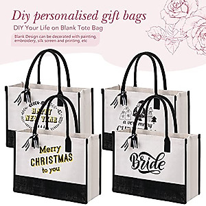 Reginary 12 Pack Burlap Tote Bags Bulk, White Black Large Burlap Tote Bags with Handles, Jute Tote Gift Bags, Blank Tote Bags for Women Shopping DIY Beach Bridesmaid Wedding, 15.8 x 11.8 x 6.7 Inches