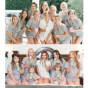 SWOMOG Womens Button Down Pajamas Set Short Sleeve Sleepwear Bride Soft Pj Lounge Sets XS-3XL Grey Medium