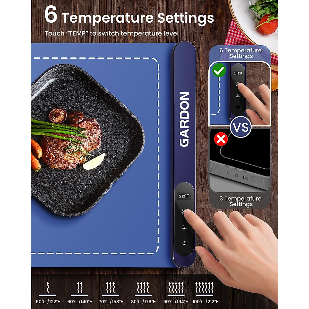 Gardon Electric Warming Tray, Upgraded Graphene Adjustable Food Warmer, 6 Temperature Settings, Silicone Food Warming Mat for Family Parties, Gatherings, Christmas Dinner, House Warming Gift Ideas