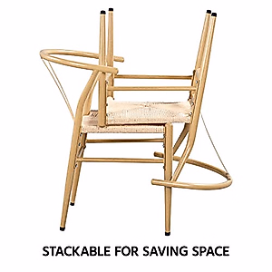 Yaheetech Set of 4 Weave Chair Mid-Century Metal Dining Chair Y-Shaped Backrest Hemp Seat, Wood Color