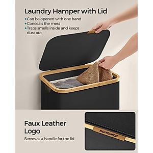 SONGMICS Laundry Hamper with Lid, Large Laundry Basket, 23.8 Gallons (90L), Removable Mesh Liner, Bamboo Handles, Collapsible, 16.5 x 12.6 x 27.8 Inches, Ink Black ULCB509B01