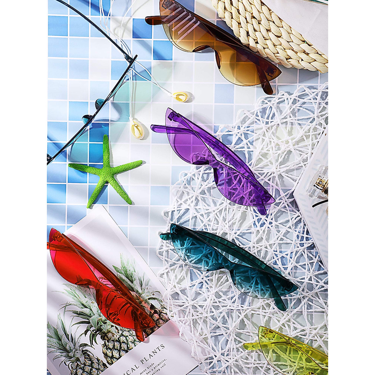 Weewooday 15 Pairs Candy Colored Rimless Sunglasses Cat Eye Colored Transparent Sunglasses for Women Men