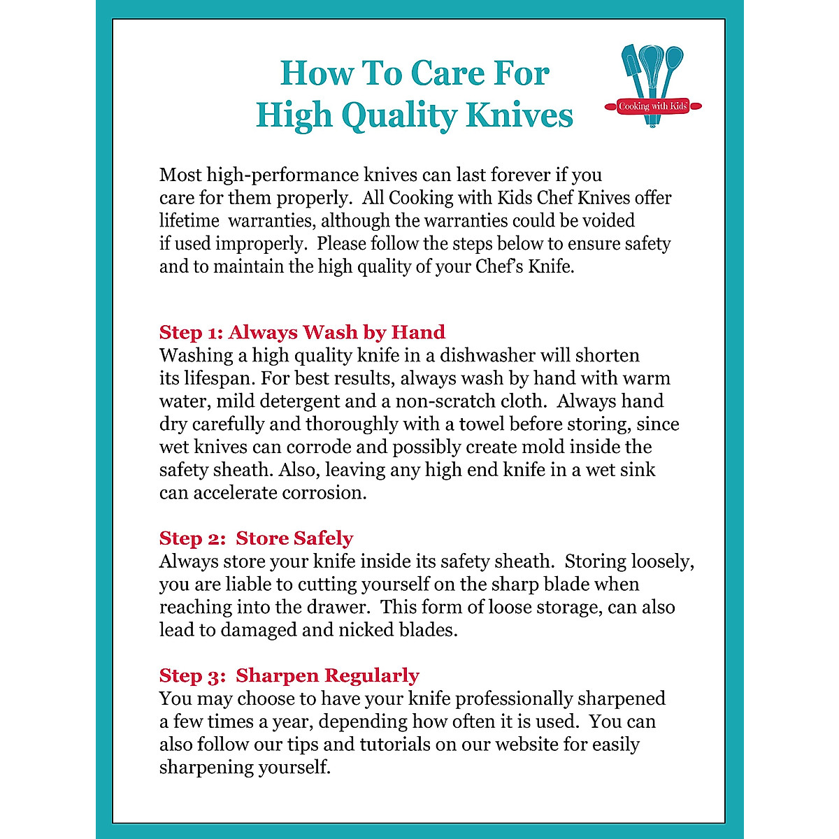 My First Chef's Knife for Children - (Royal/Navy) w/Protective Safety Sheath - German Stainless Steel - Curved Finger Shield - Choose from a variety of styles & colors! Kids Cooking Baking