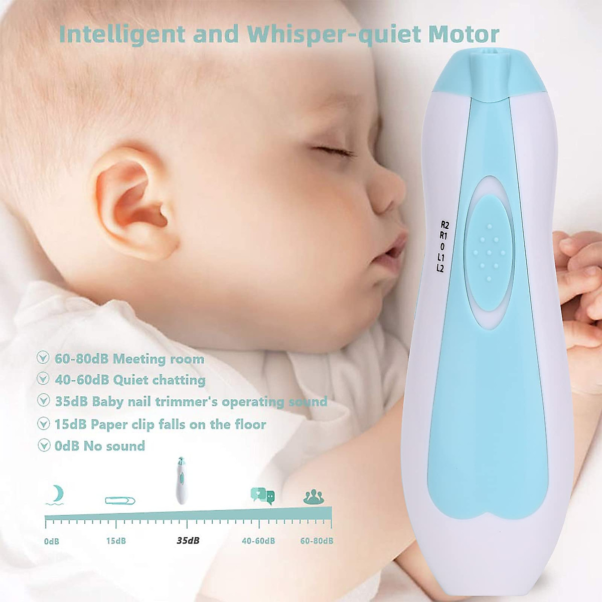 Baby Nail Clipper,Electric Baby Nail Trimmer,Toes Fingernails Care Trimmer with LED Light for Newborn,Kids and Adults(Blue)