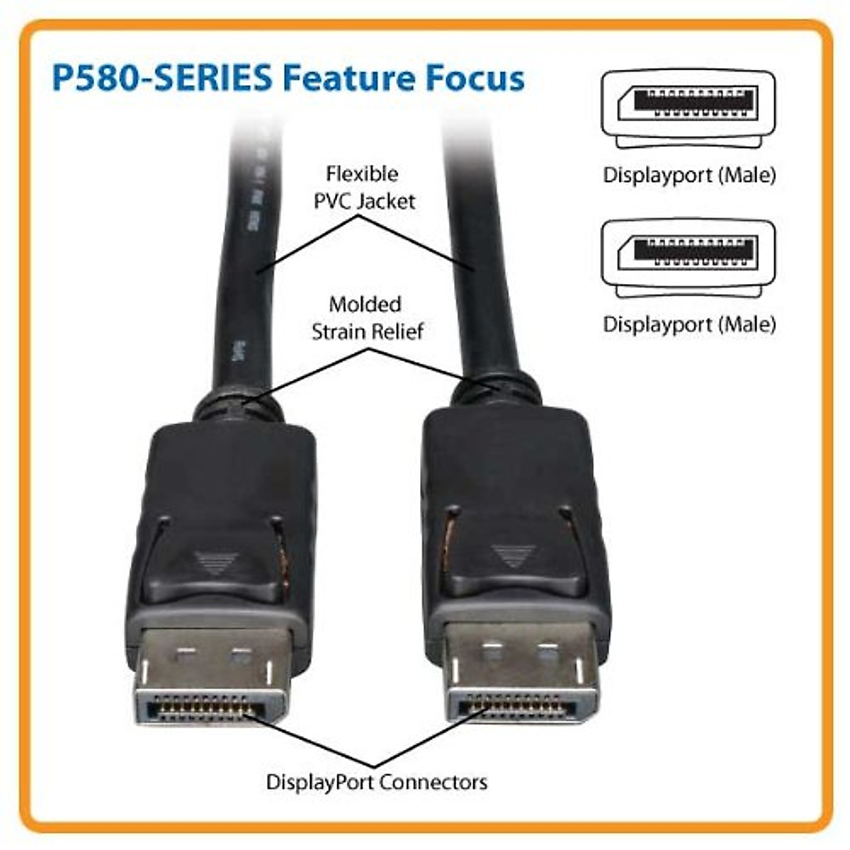 Tripp Lite DisplayPort Cable with Latches (M/M), DP to DP, 4K x 2K, 6-ft. (P580-006), Black, Monitor