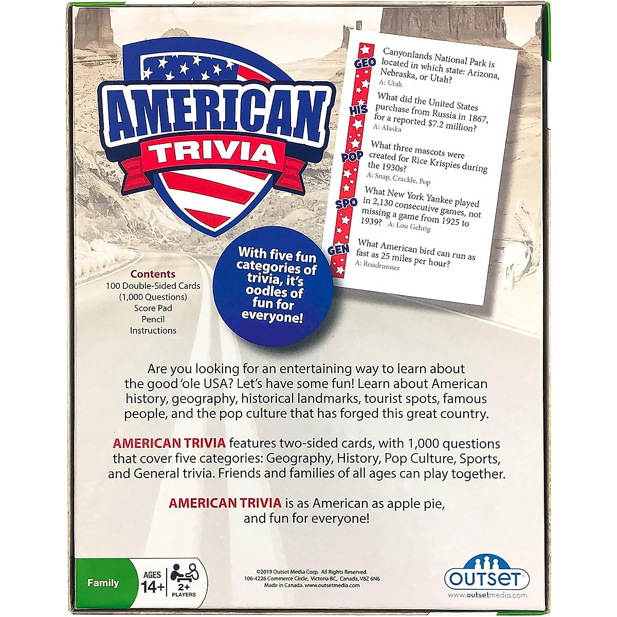Outset Media American Trivia Game (Amazon Exclusive) – 5 Categories to Choose from and 1,000 Questions – for Ages 14 and up