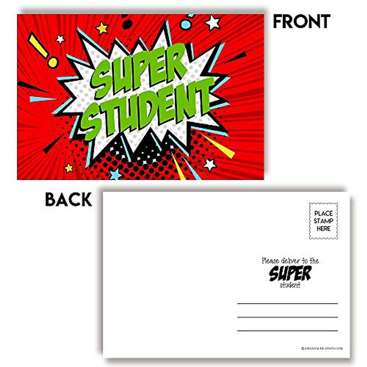 Super Student Superhero Themed Blank Postcards For Students From Teachers, Total of 30 4"x6" Fill In Notecards (5 of each design) by AmandaCreation
