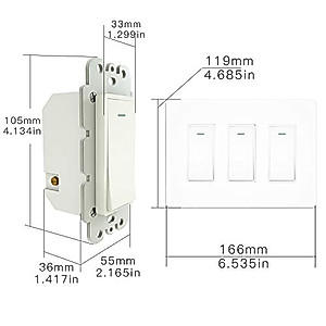 MOES WiFi Smart Light Switch,3 Gang No Screw Panel Smart Life/Tuya App Wireless Remote Control Wall Switch Timer for Lights,Compatible with Alexa,Google Home, Neutral Wire Required, No Hub Required