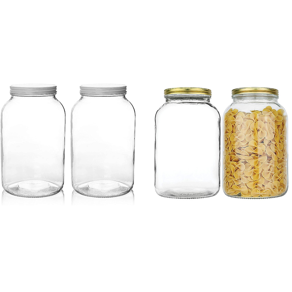 kitchentoolz 4 Pack - 1 Gallon Glass Large Mason Jars Wide Mouth with Airtight Metal Lid - Safe for Fermenting Kombucha Kefir Kimchi, Pickling, Storing and Canning- Dishwasher Safe- Made in USA