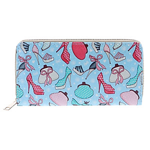 Printed Sparkly Design Patterned Zippered Wallet-Cosmetic Light Blue