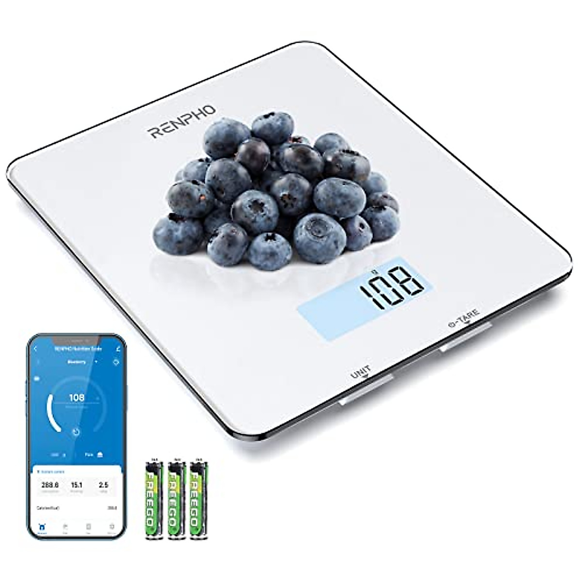 RENPHO Food Scale, Kitchen Scale for Food Ounces and Grams, Cooking and Coffee Scale with Timer Nutritional Calculator for Keto, Macro, Calorie Weight Loss with Smartphone App, White