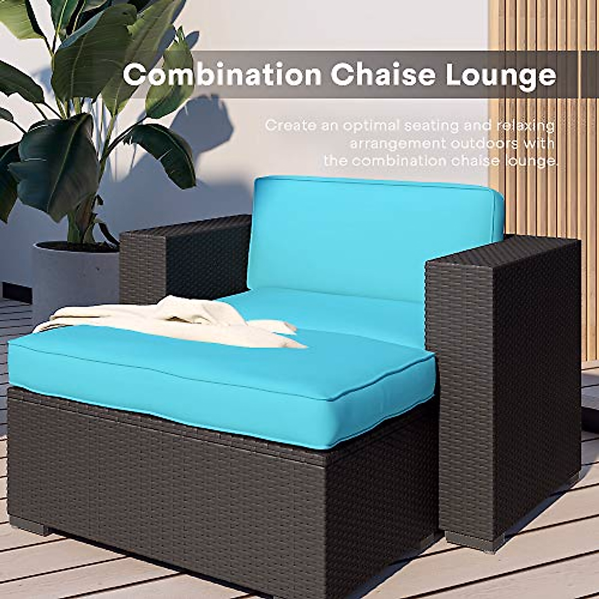 Rio AcePRO 6 Piece Patio Conversation Garden Sectional Sofa Outdoor Furniture Couch Set, Brown Wicker and Beige Cushion, Blue