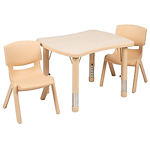 Flash Furniture Emmy 21.875"W x 26.625"L Rectangular Natural Plastic Height Adjustable Activity Table Set with 2 Chairs
