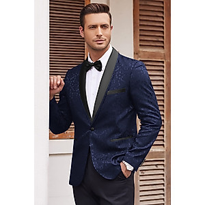 COOFANDY Men's Floral Tuxedo Suit Jacket Dinner Jacket Party Prom Wedding Blazer Jackets Navy Blue