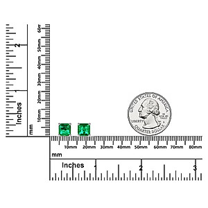 Sterling Silver Emerald Earrings, 4 Carat/Pair (7mm) Lab-Created Square Emerald Stud Earrings for Women Hypoallergenic Jewelry for Her Birthday Christmas Mothers Day Gifts