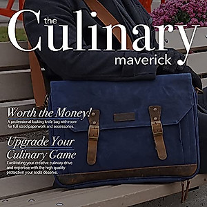 Chef Messenger Knife Bag | Waxed Canvas Chef Knife Bag | Waterproof Material | Chefs Case with 24+ Pockets for Knives & Utensils | Culinary Gifts For Chefs & Students | Sturdy Travel Chef Bag (Blue)