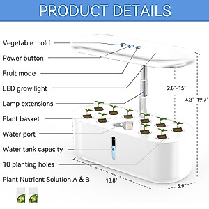 Watch-it-Grow 10 pods Hydroponics Growing System with Herb Germination Kits FCC CE ROHS Certified, 24W Full Spectrum Grow Lights Indoor Garden, Installation Free Educational Science Kit for Teens
