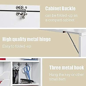 Tangkula Wall Mounted Desk, Floating Desk with Chalkboard, Space Saving Fold Up Desk Wall Mount Convertible Desk, Multi-Function Wall Mounted Table with Storage Shelves & Hooks（No Assembly Required）
