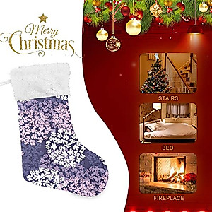 Kigai Christmas Stockings Purple Hydrangea Flower Large Candy Stockings Stuffers Kids Cute Xmas Sock Decorations 1PC for Home Holiday Party 12" x18"