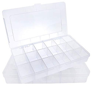 Xiaoyztan 2 Pcs 18-Grid Plastic Storage Cases Multifunctional Container Boxes for Small Components Jewelry Sweets Medicine (8" x 4.7" x 1.3")