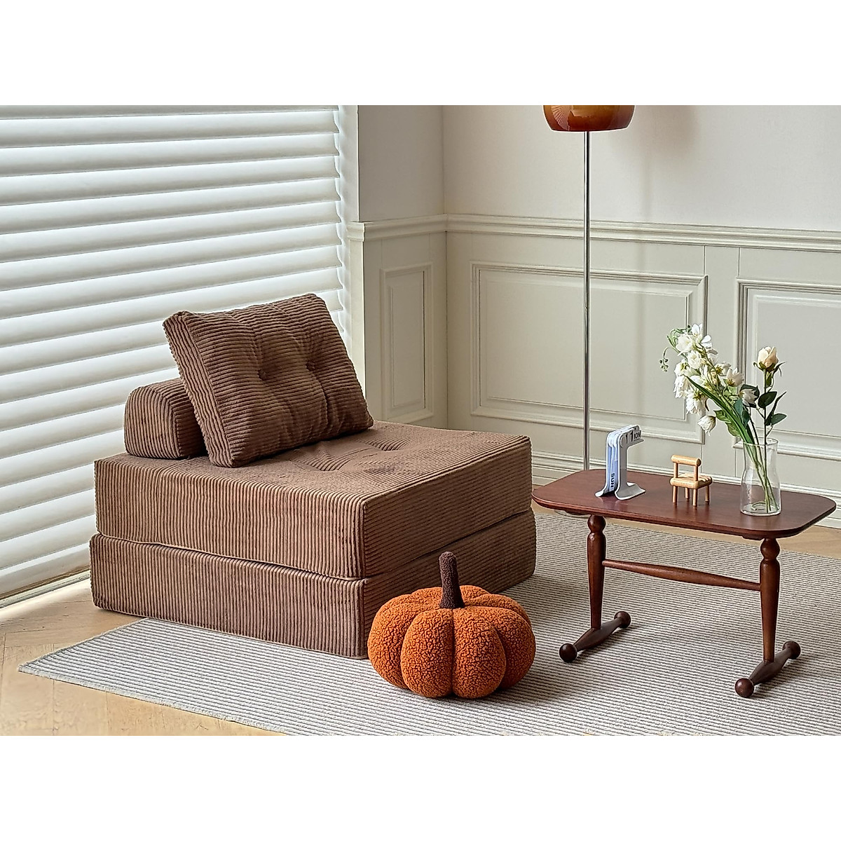 N&V Free Combination Convertible Folding Sofa Bed, Armless Foam Floor Sofa, Sleeper Floor Couch for Living Room and Bedroom Sleeper Chair with Pillow(Brown, 35 * 35 inch)