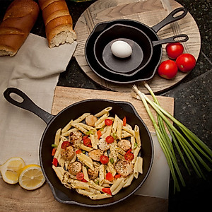 Bayou Classic 6-in 8-in & 10-in Pre-Seasoned Cast Iron Skillet Set Perfect For Searing & Braising or Baking Apple Pies and Cobblers