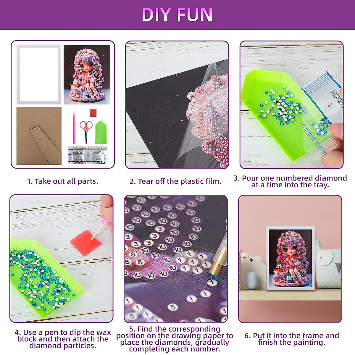 PracticeJQDEN 5D Diamond Painting Kits, Gem Art for Kids DIY Paint-by-Number Kits with Frame Arts and Crafts Dots Kits for Kids, Home Wall Decor (6.8 * 8.8 inch)