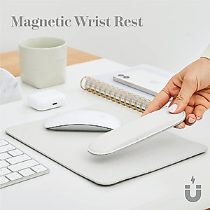 HABITU Vegan Leather White Mouse Pad with Removable Magnetic Wrist Support & Anti-Slip Base, Ergonomic Mouse Pad with Wrist Rest, Cute Office Desk Accessories for Women and Men