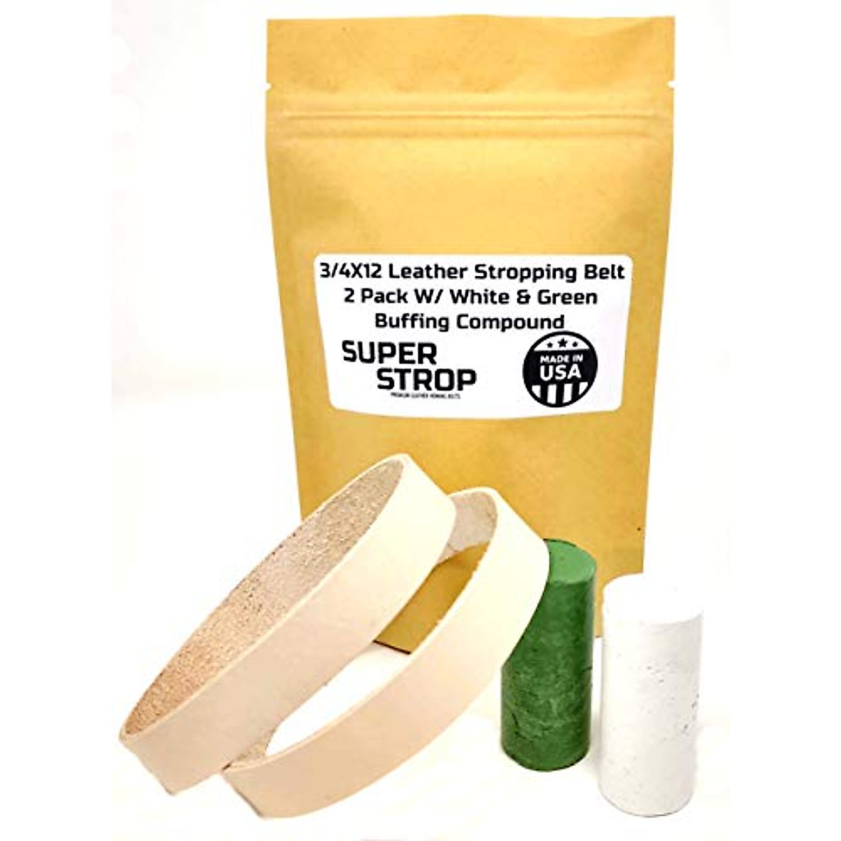 3/4X12 Inch 2 Pack Leather Honing Polishing Belt Super Strop With White and Green Compound Fits Ken Onion Work Sharp