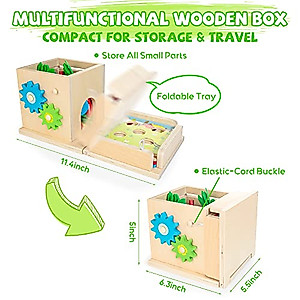 JUSTWOOD Montessori Toys for 1 2 3 Years Old Kids, 8-in-1 Wooden Play Kit Includes Object Permanent Box, Sensory Learning Activity Cube, Bonus Stacking & Sorting Toy, Gift for Toddlers Age 12+ Months