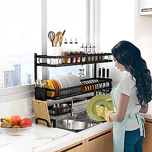 BeCeLe Dish Rack,3 Tier Dish Drying Drainer Rack,Ideal for Kitchen Organizer with One Over The Sink Drainer,Cutboard Stand,Utensils Holder,Gift for Housewarming,Christmas,Thanksgiving