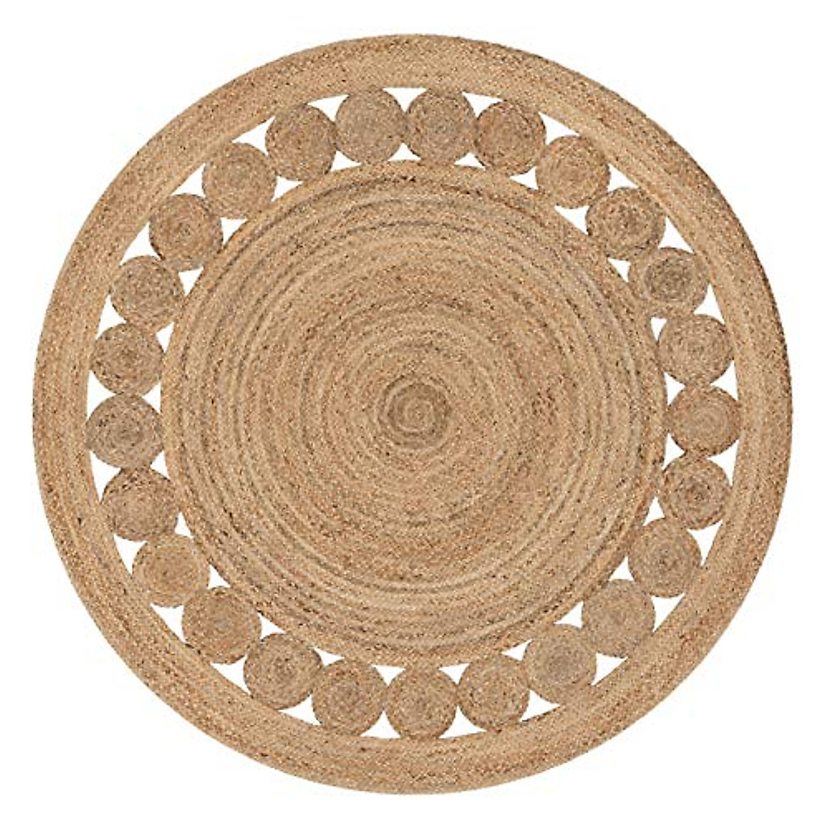 Well Woven Eva Oleana Geometric Pattern Natural Color Hand-Woven Basket Weave Jute 6' Round Area Rug
