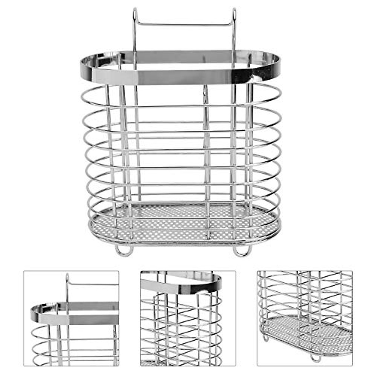 Cabilock Stainless Steel Utensil Drying Rack Basket Holder with Hook No Drilling Chopsticks Holder Spoon Fork Drainer Fork Basket Flatware Hanging Rack