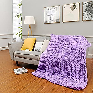 Chunky Knit Throw Blanket Soft Cozy Chenille Casual Handwoven Blanket for Bed Sofa Chair Home Decor (Purple, 40" × 80")