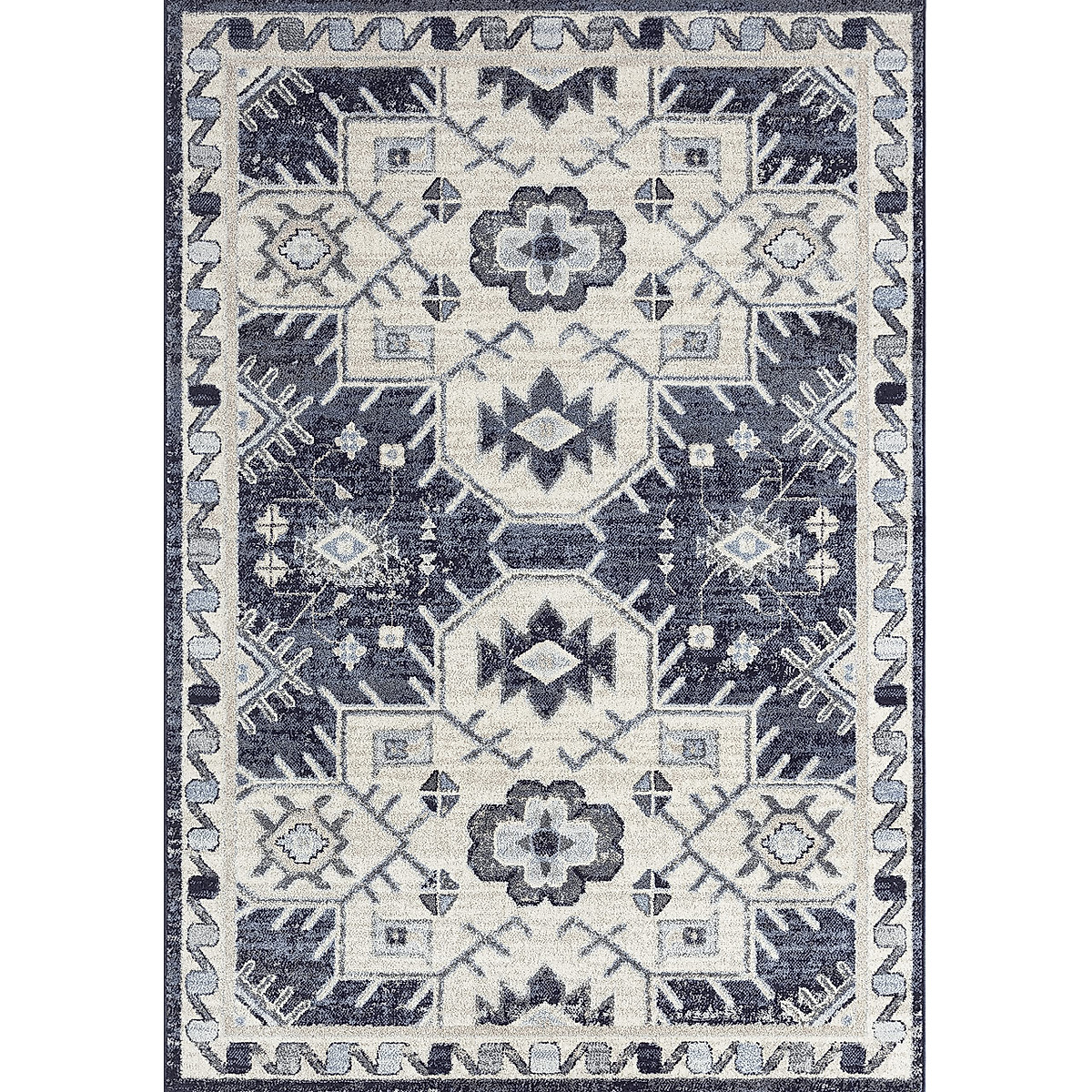 Abani 7'9" x 10'2" (8x10) Geometric Navy Blue & Cream Bedroom Rug Rugs Contemporary Style Non-Shedding Classic Area Rug