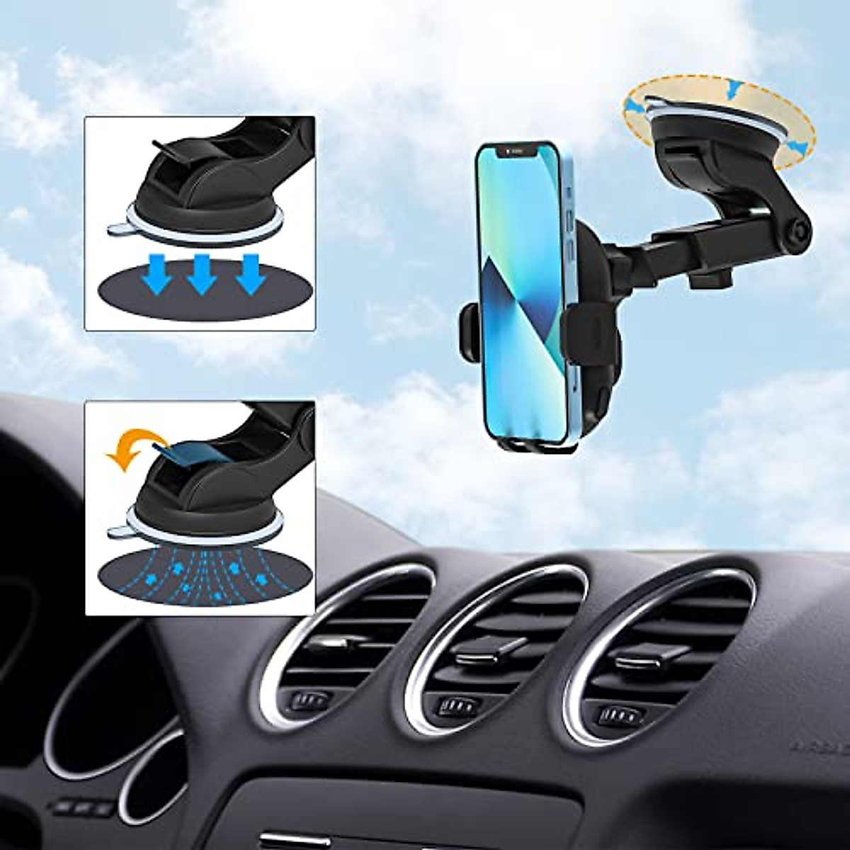 SUPERNIGHT Wireless Car Charger, 15W Qi Fast Charging Auto Clamping Phone Holder Mount on Air Vent & Dashboard for iPhone Samsung Galaxy etc, Wireless Auto-Sensing Charger Phone Holder