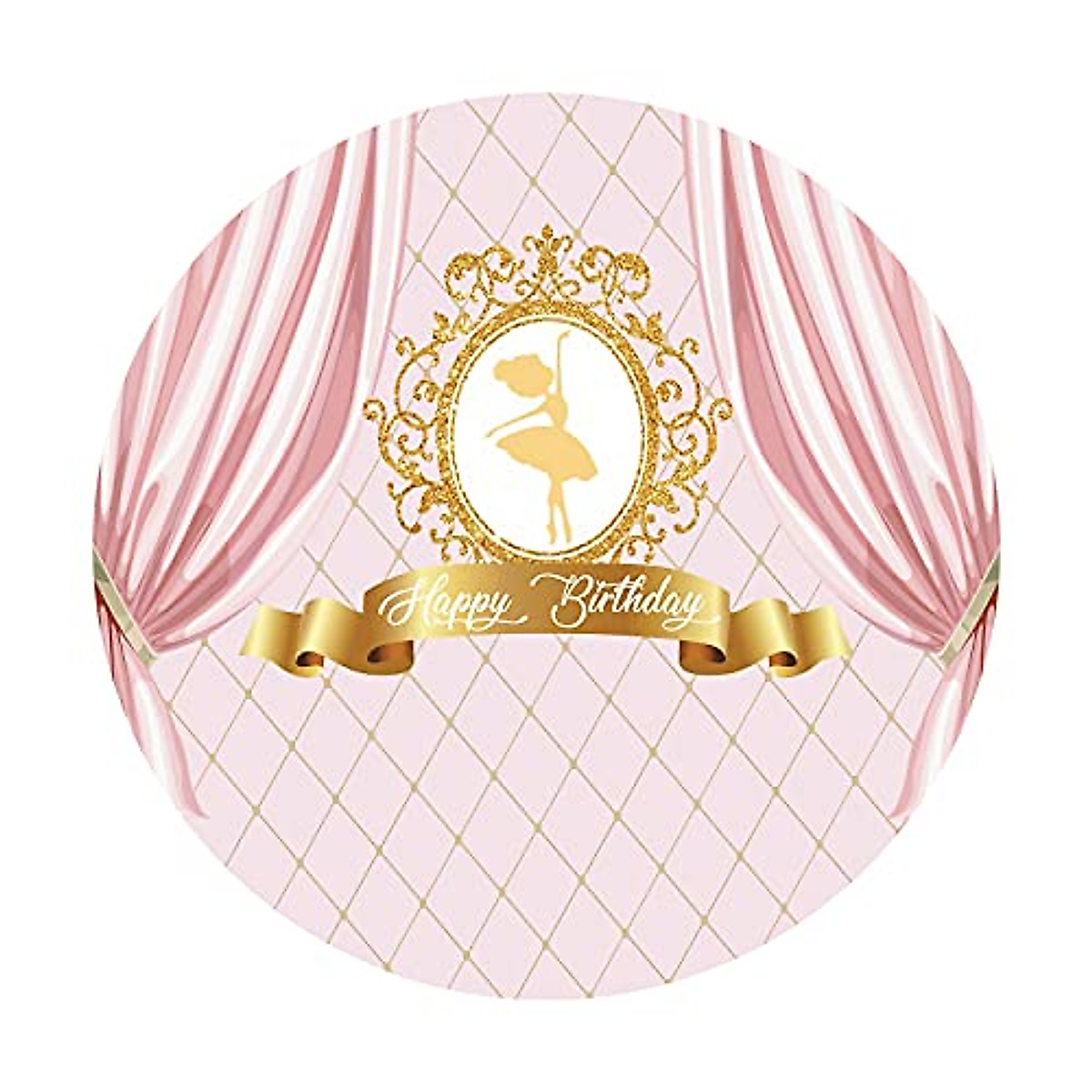 Leyiyi 4x4ft Ballerina Happy Birthday Round Backdrop Pink and Gold Ballet Girl Curtain Princess 1st Birthday Party Decor Banner Tutu Ballerina Birthday Party Baby Shower Cake Table Supplies
