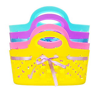 Easter Egg Hunt Oval Plastic Baskets with Ribbons(Pink, Purple, Blue and Yellow) With Special DTJS Easter Bonus
